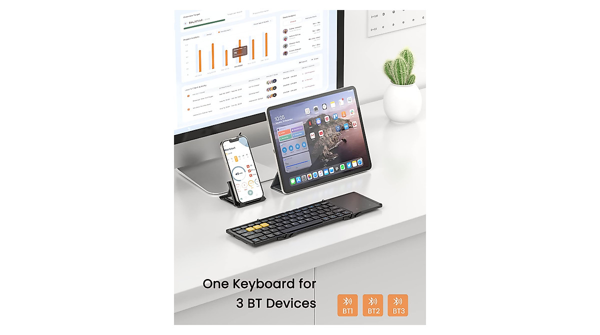 Artciety Foldable Bluetooth Keyboard Wireless Portable Keyboard With Larger Touchpad Pocket