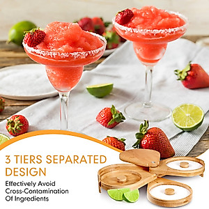 2 Pack Margarita Salt Rimmer Set 3 Tier Bar Glass Rimmers Salt Bamboo Salt Sugar Lime Juice Rimming Tray for Drinks Cocktail Rimmer Dish Bartender Tools for Bar Party Accessories