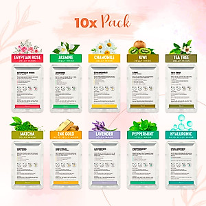 BRÜUN Peel-Off Jelly Mask Hydrating Premium Modeling Rubber Mask Spa Set - 10 Treatments (24k Gold, Lavender, Kiwi, Peppermint, Egyptian Rose, Matcha, Chamomile, Tea tree, Jazmine)