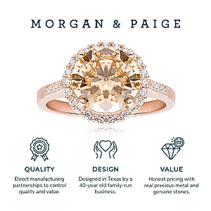 MORGAN & PAIGE 14K Rose Gold Plated .925 Sterling Silver Champagne & Clear Cubic Zirconia Halo Engagement Ring, Size 7