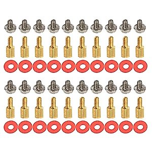Connectors (20x Screw+20x Motherboard Riser +20x Washer) 6.5mm 6-32-M3 Computer Golden Motherboard Riser+Screws + Red Washers 34YD - (Color: 2)