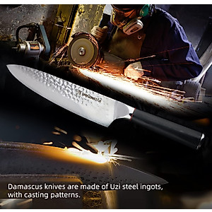 S SMAZINSTAR Chef Knife 8 inch Kitchen Knife Premium Sharp Cooking Knife HC German Stainless Steel Japanese Knife for Home Kitchen and Restaurant, Hand-Hammered, Ergonomic Handle, Gift Box