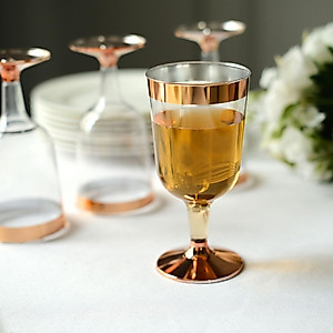 Efavormart 12 Pack 6.5 oz Plastic Wine Glasses Disposable 2-Piece Rose Gold Rimmed Design With Detachable Base