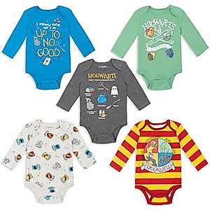 Harry Potter Hogwarts Newborn Baby Boys 5 Pack Long Sleeve Bodysuits Multicolor 6-9 Months