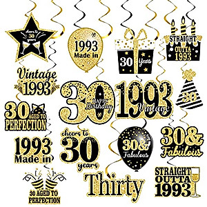 36PCS Black Gold Birthday Decorations for Women Vintage Hanging Swirls Party Streamers Supplies Ceiling Hanging Retro Decor for 30th 40th 50th 60th 70th 80th 90th Birthday Party Favors-Color 10