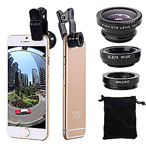 3 in 1 Cell Phone Camera Lens Kit Wide Angle Macro Fisheye Lens Universal for Smart Phones iPhone Samsung Android