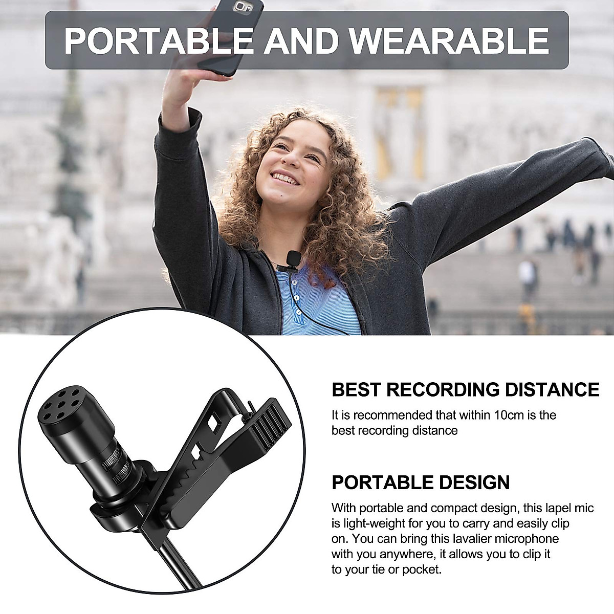 Aokeo Professional Lavalier Lapel Microphone Omnidirectional Condenser Mic