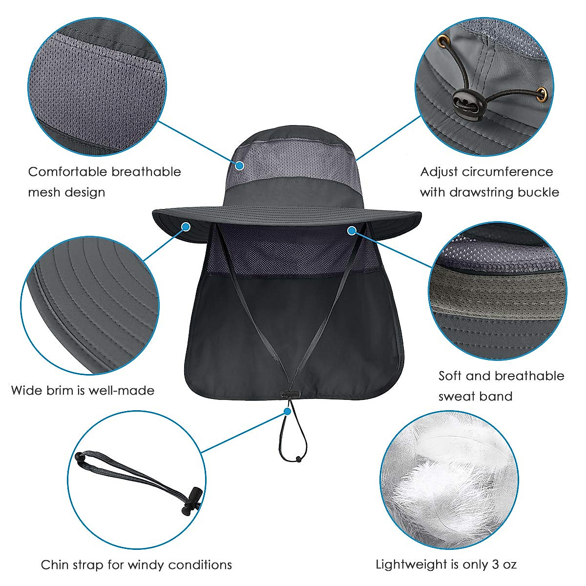 IYEBRAO 2 Pack Mens Sun Protection Hat with Neck Flap for Fishing Hiking Garden Work(Dark Grey＆light Grey)