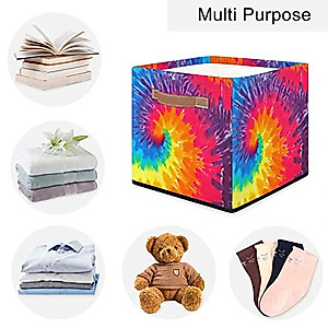 Storage Cube Bins Abstract Art Swirl Tie Dye Large Collapsible Storage Basket with Handle Decorative Storage Boxes for Toys Organizer Closet Shelf Nursery Kid Bedroom,13x13x13