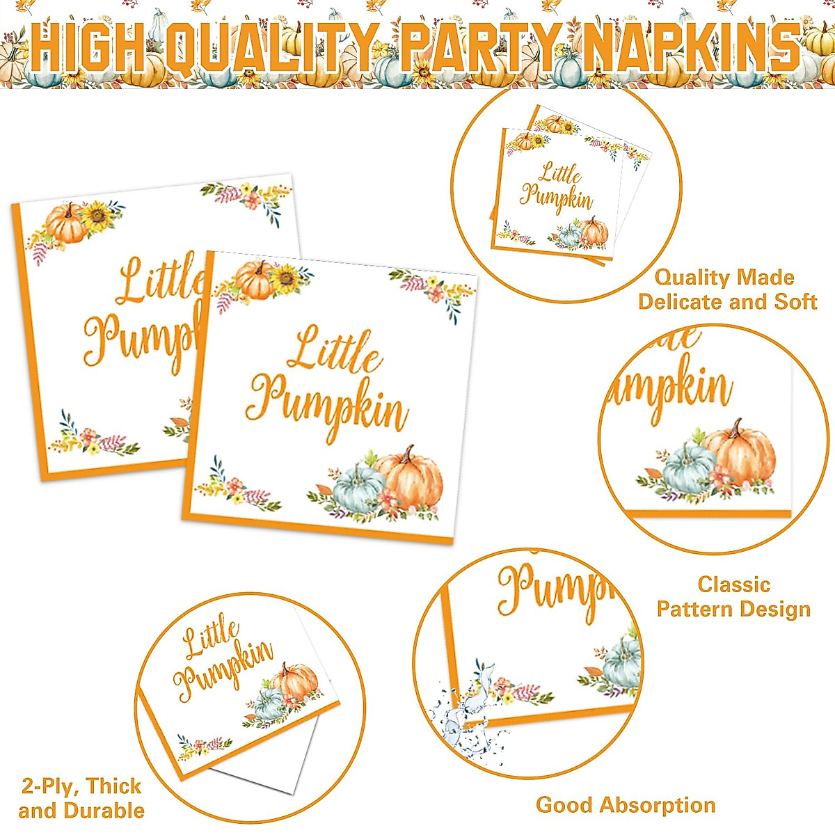 170PCS Little Pumpkin Baby Shower Decorations Plates, Cups, Napkins, Banner, Tablecloth and Cutlery for Fall A Little Pumpkin is On The Way Baby Shower, Serves 24