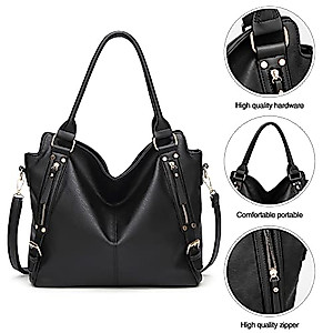 WIOLETA Leather Handbags for Women Shoulder Large Ladies Purse Satchel Tote Bag Crossbody Bag (Black)