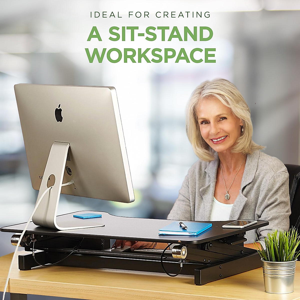 The House of Trade Standing Desk | Desk Riser Classic Stand Up Desk | 32 in Wide Fits 2 Monitors with Retractable Keyboard Tray (Black, 32" Wide)