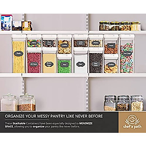 Chef's Path Airtight Food Containers with Easy Lock Lids - 7 PC BPA Free Plastic Containers for Kitchen Pantry Organization and Storage, Ideal for Cereal, Sugar & Dry Food - Accessories Included