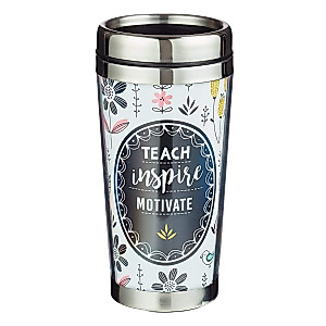 Christian Art Gifts Teach Inspire Motivate Black Travel Coffee Mug Thermal Tumbler with Design Wrap, Lid and Stainless Steel Interior (16oz Vacuum Insulated Break Resistant Polymer Exterior)
