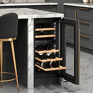 KoolMore KM-CW28DZ-WPR Reserve 15 in. Under-Counter Panel Ready Dual Zone Built-in Wine Cooler with 23 Bottle Capacity and Wooden Shelves in Black, ETL Listed
