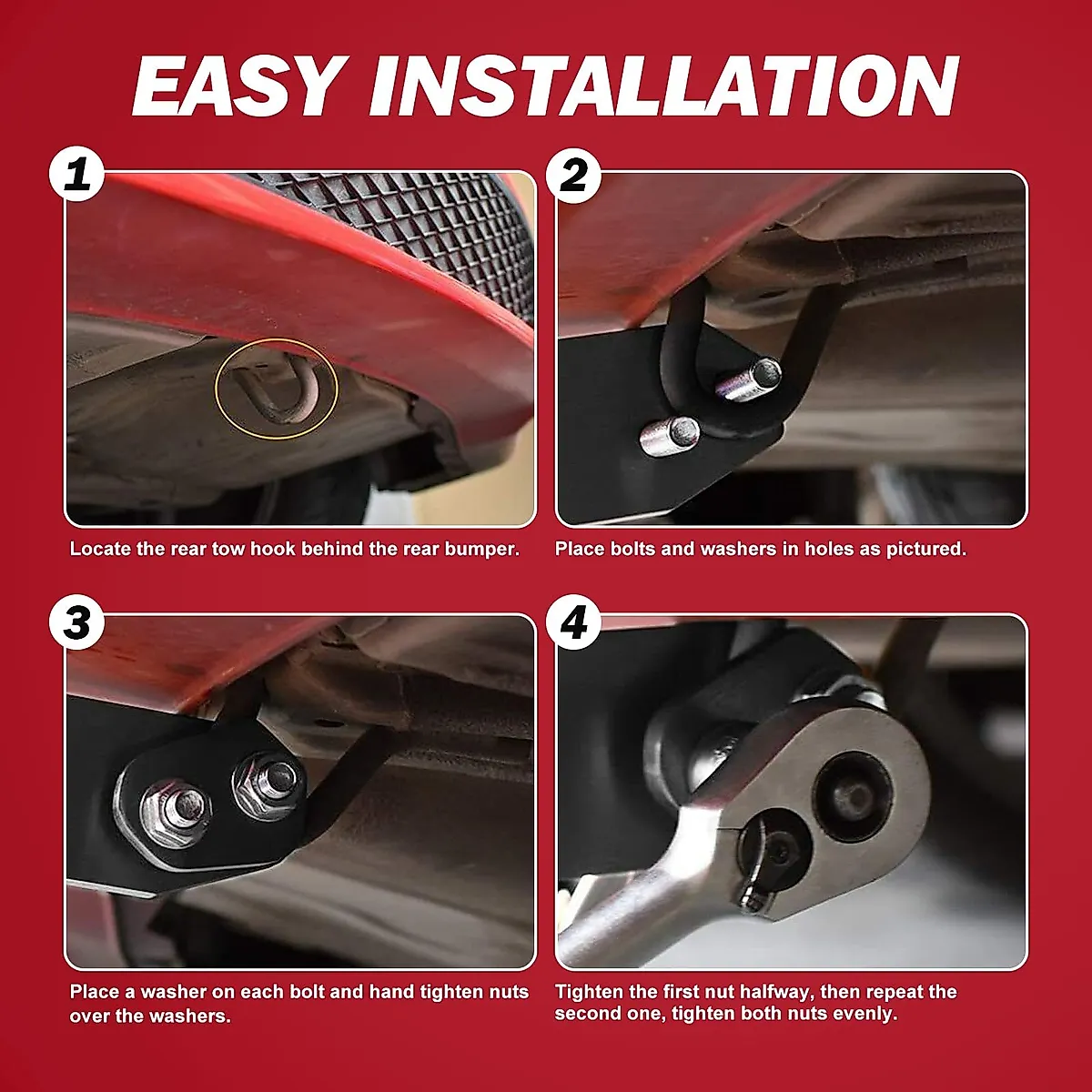 Xotic Tech Auto Aluminum JDM Rear Tow Hook Kit Racing Style Trailer Towing Ring Decoration Car Accessories, Universal Fit Car, Truck, SUV, Most Vehicles (Black)