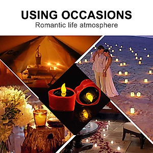Solar Tea Lights Candles, 6pcs Heart Shaped LED Flameless Candles Rechargeable Electric Fake Candles for Valentine's Day Wedding Christmas Thanksgiving Home Party Decoration (Red Shell Yellow Flash)
