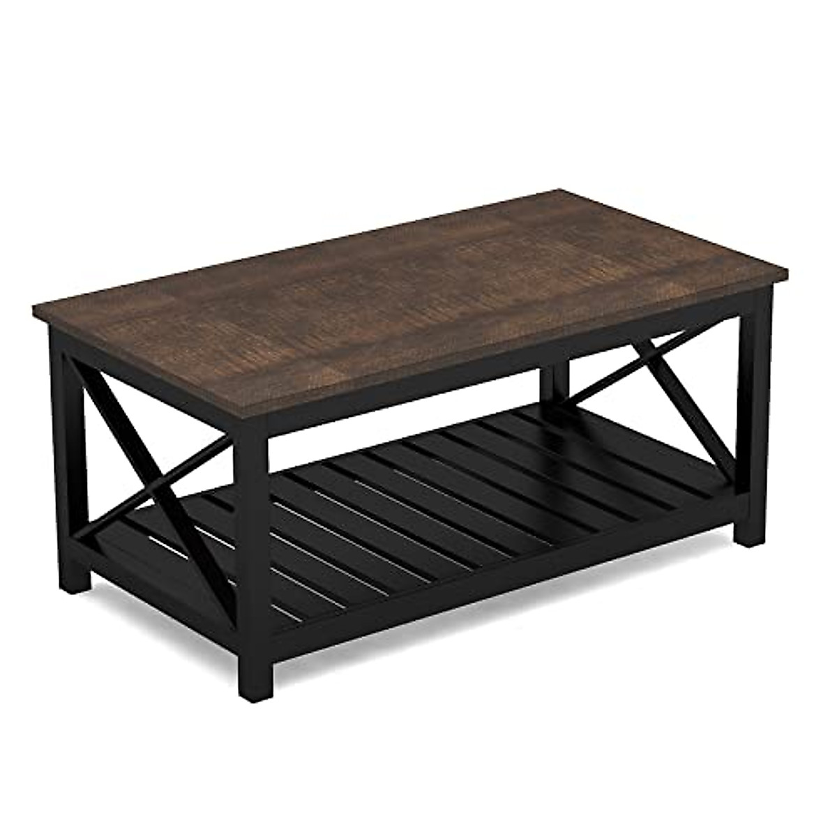 ChooChoo Coffee Table, Rustic Vintage Farmhouse Living Room Table with Shelf, 40