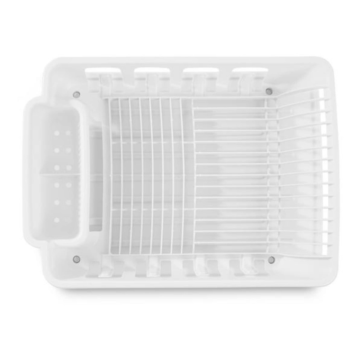 JOEY'Z Extra Large Heavy Duty Sturdy Hard Plastic Sink Set with Dish Rack with Attached Drainboard Cup Holders for Home Kitchen Counter Top Organizer - White (18 3/4" L x 13 3/4" W x 5 1/2")