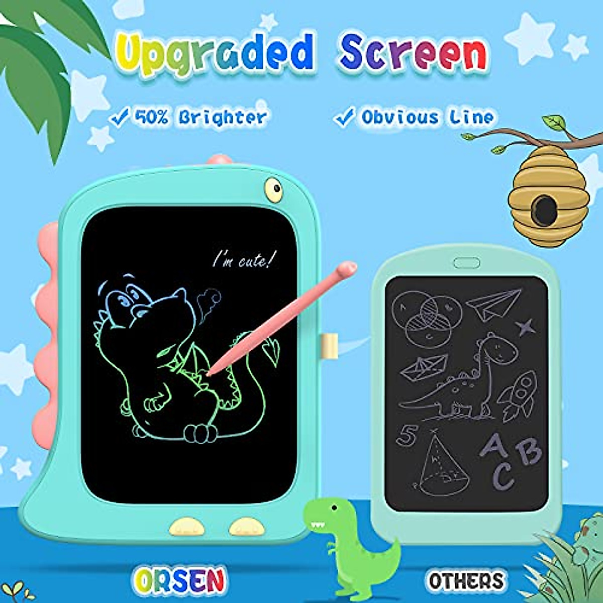 ORSEN LCD Writing Tablet Toys, 8.5 Inch Doodle Board Gifts for Kids, Toddlers Dinosaur Drawing Pad or Board Christmas Birthday Gifts, Drawing Tablets for Boys Girls 2 3 4 5 6 7 Years Old-Blue