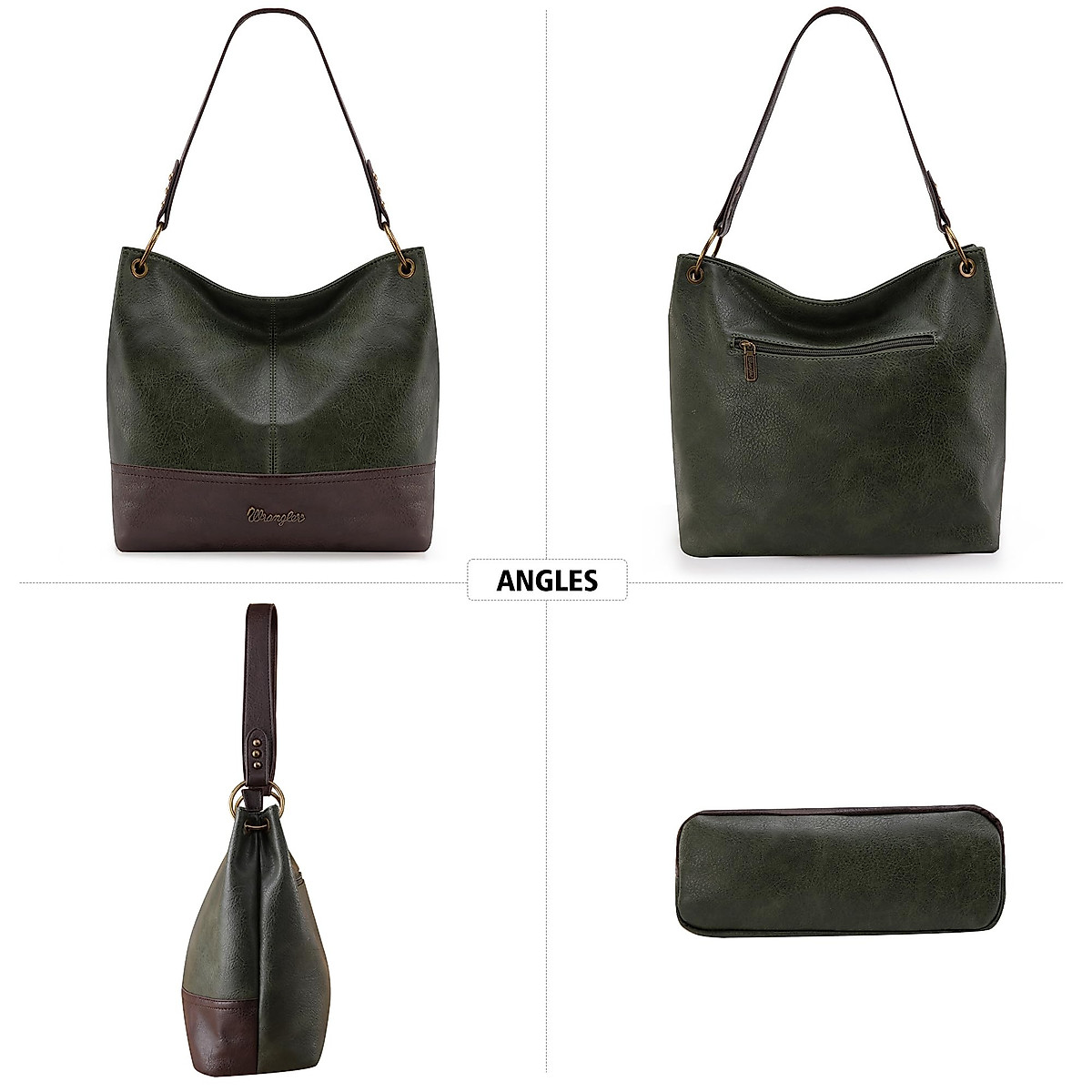 Wrangler Hobo Purses for Women Vegan Leather Shoulder Medium Purses and Handbags Dark Green Bag WG20-918DGN