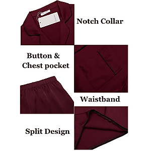 Ekouaer Women's Satin Pajamas Sleepwear Silky Shorts Set PJs Short Sleeve Summer Silk PJS (Wine Red,Small)