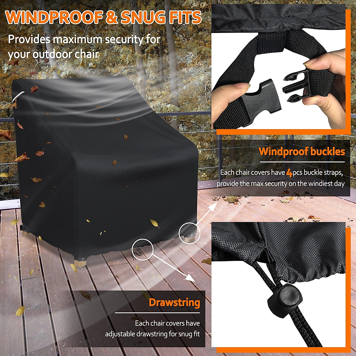 STARTWO Patio Chair Covers Outdoor Furniture Covers Waterproof Fit for 32" Lx 37" W x 36" H, Lounge Deep Seat Cover, Heavy Duty Chair Covers for Lawn Furnitures, Black