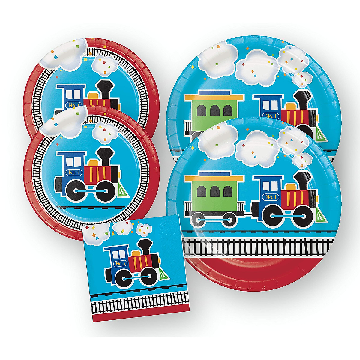 Train Party Supplies - Choo Choo Birthday Paper Plates and Napkins (48 Pieces)