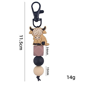 Cowgirl Cowboy Gifts Wristlet Keychain Bracelet Retro Cute Highland Cattle Silicone Bead Tassel Keyring Pendants Charm Accessories for Women Bag Car Key Western Country Cow Yak Jewelry