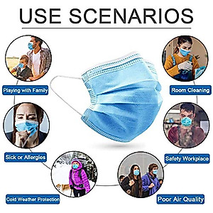 Disposable Face Mask, 3-Layer Safety Mask Anti Dust Breathable Mouth Mask with Earloop (50 Pack)