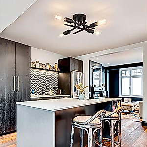 ZGLAOJT Semi Flush Mount 4 Light Ceiling Light Matte Black with E26 Base Modern Chandelier for Farmhouse Kitchen Dining Room Bedroom Study Living Room.