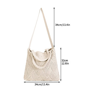 ENBEI Women's tote bag aesthetic Crocheted Bags Shoulder Bag Tote Bag for school Handbag hobo bag Knitted Tote Bag (white)