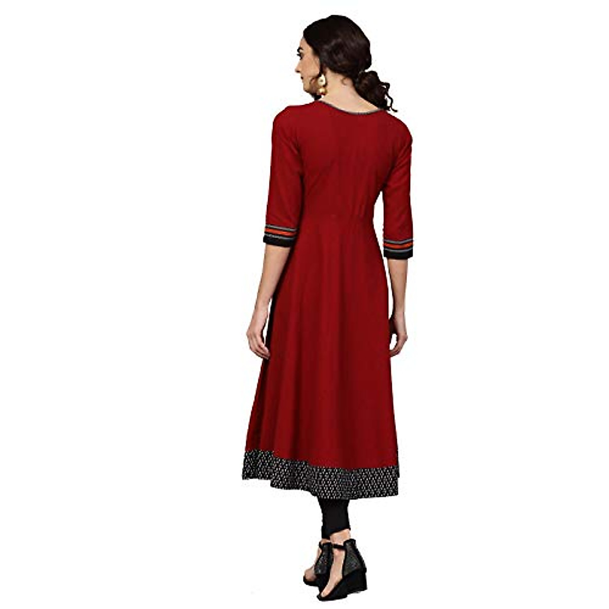 Yash Gallery Women's Cotton Slub Embroidered Anarkali Kurtis (Maroon)