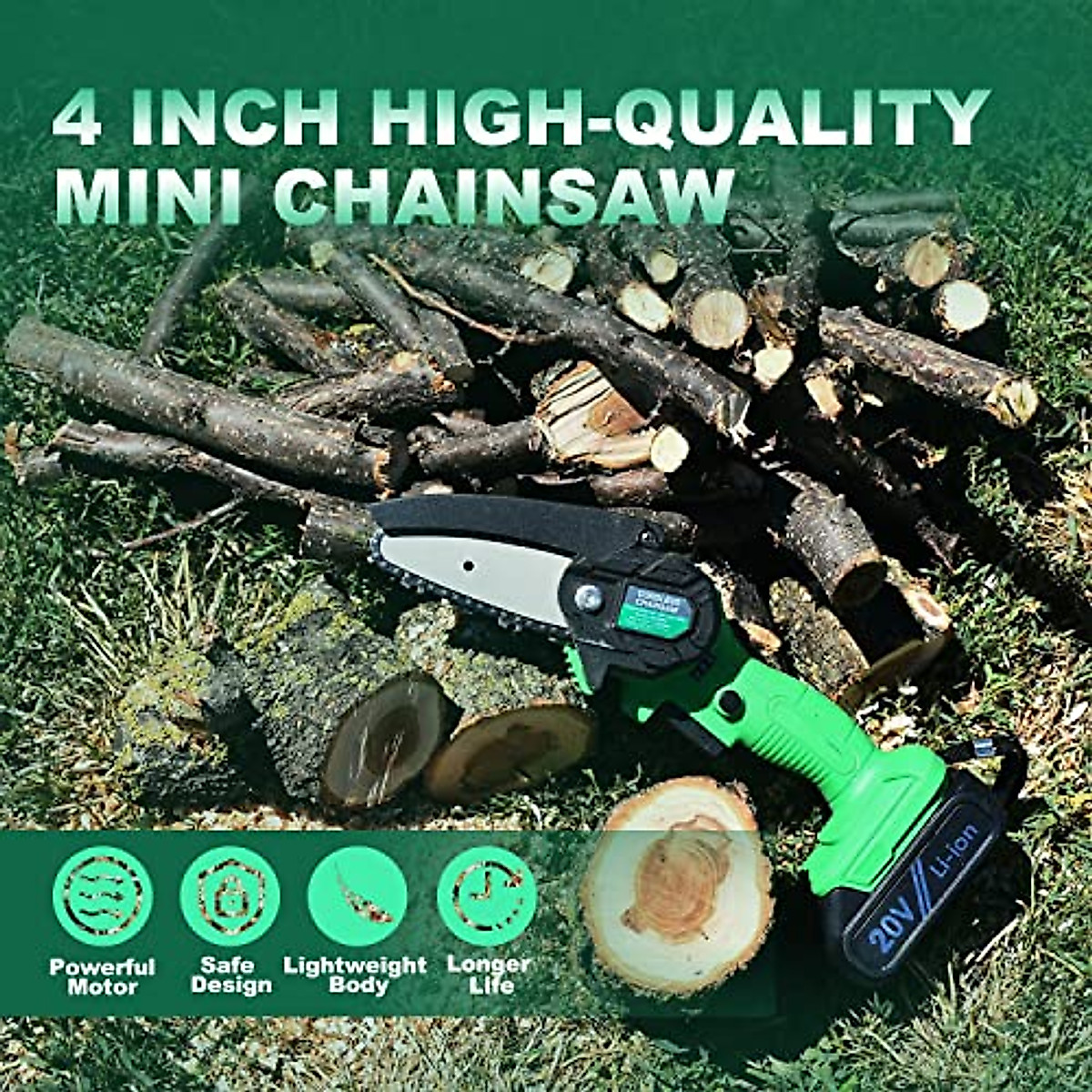 Tegatok Mini Chainsaw, Mini Chainsaw Cordless 4 Inch with 2 Batteries, Small Chainsaw with Pure Copper Motor, Safety Lock and 2 Chains, Perfect for Wood Cutting and Tree Branch Pruning