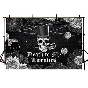 SENDY 7x5ft Death to My Twenties Backdrop for Thirties Birthday Party Decorations RIP to My 20s Funeral For My Youth Banner Gothic Skull Tombstone Black Photography Background Photo Booth Studio Props
