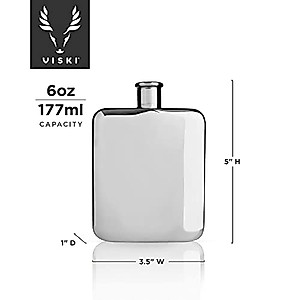 Viski Silver Flask, Polished Stainless Steel Flask with Screw Top for Alcohol, Liquor Flask for Men, 6 Ounces, Set of 1