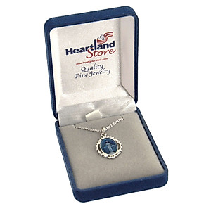 Heartland Store Women's Sterling Silver Oval Blue Enamel Baroque Miraculous Medal + 18 Inch Rhodium Plated Chain & Clasp