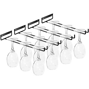 11.8 Inch Wine Glass Rack,Wine Glass Rack Under Cabinet Stainless Steel Stemware Rack - Hanging Stemware Holder for Cabinet Kitchen Bar 4 Pack Black