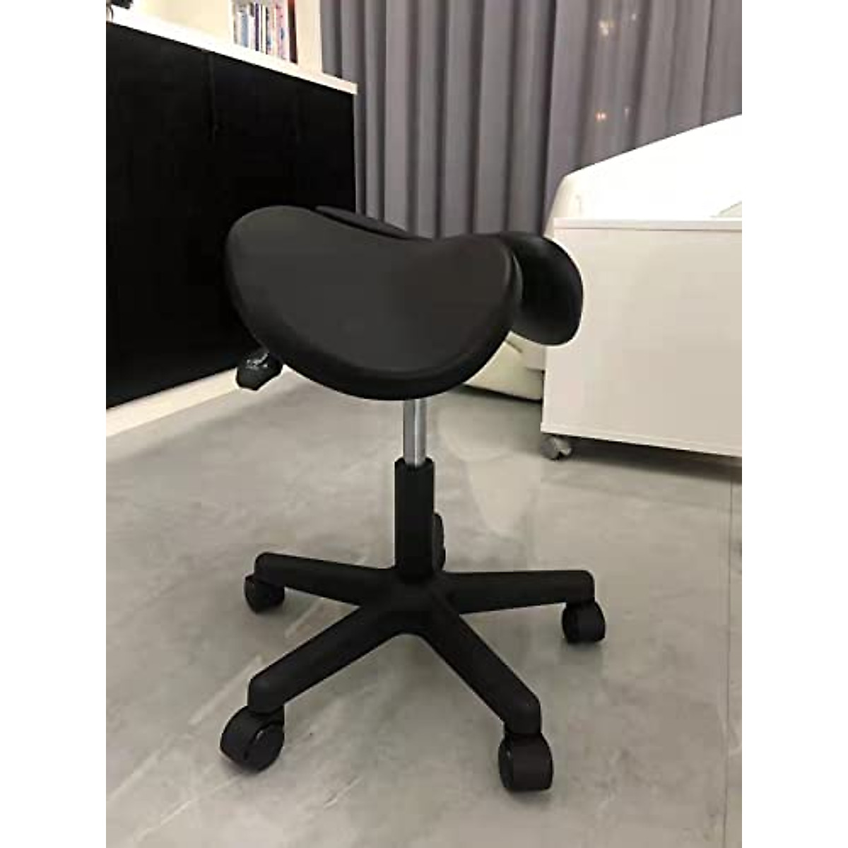 MIWOOYY Saddle Stool Ergonomic Saddle Stool/Professional Saddle Chair-Adjustable with Wheels, Heavy Duty Black Swivel Chair, for Beauty, Massage, Dental Clinic