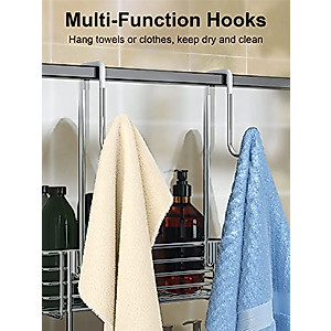 SMARTAKE Shower Caddy Over The Door, Stainless Steel Bathroom Shelf Organizer, Rustproof Wall Rack with Hooks, Razors Towels Shampoo Organizer for Dorm, Toilet, Bath and Kitchen, Silver