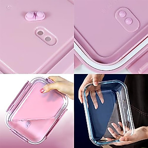 TRBIDRBO 3 Packs Glass Meal Prep Containers Set, Glass Food Storage Containers with Lids for Meal Prep and Leftovers Microwave, Oven, Freezer Dishwasher Friendly (Pink)