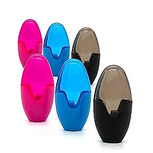 Emraw Single Hole Manual Pencil Sharpener with Oval Receptacle to Catch Shavings for Regular Pencils and Crayons Designed in Blue, Pink & Black Plastic Great for School, Home & Office – (6 Pack)