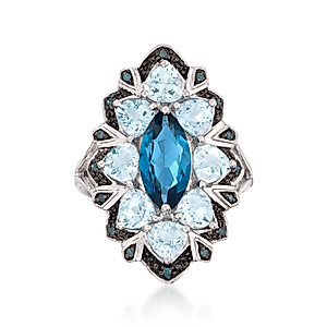 Ross-Simons 2.20 Carat London Blue Topaz and 2.50 ct. t.w. Aquamarine Ring With Blue Diamonds in Sterling Silver. Size 5