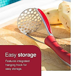 Zyliss Stainless Steel Potato Masher - Stainless Steel Metal Potato & Vegetable Masher - Silicone Bowl Scraper & Integrated Hanging Hook - Stainless Steel