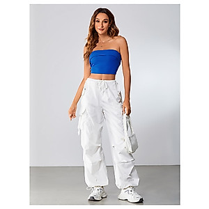 SOLY HUX Women's Ribbed Knit Basic Y2K Crop Tube Top Sleeveless Strapless Casual Summer Tops Pure Blue M