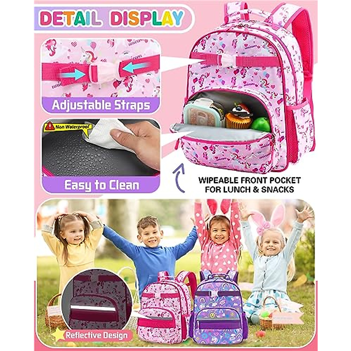 LYNXCHER Kids Backpack for School Girls Boys Toddlers Bookbag Cute Preschool Primary Elementary School Kindergarten Lightweight Gifts Bags(Pink Unicorn, 7L for 3-4 Years)