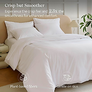 Double Stitch Cotton Tencel Lyocell Duvet Cover Queen - Cooling Duvet Cover Set, Crisp Breathable, Smooth Comforter Cover, Hotel Collection Bedding Set, 1 Duvet Cover, 2 Shams, Bright White