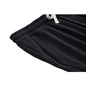 VANCOOG Men’s Casual Cotton Knit Short Drawstring Elastic Yoga Gym Shorts-Black-L