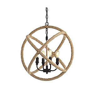JONATHAN Y JYL9041A Soka 4-Light 20" Adjustable Globe Metal/Rope LED Pendant, Farmhouse, Coastal, Bohemian, Cottage, Industrial, Rustic, Transitional, Dining Room, Kitchen, Foyer, Black/Brown