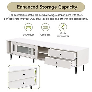 PONNYC TV Stand for TVs up to 75",Modern TV Cabinet with Sliding Fluted Glass Doors and Slanted Drawers,Media Entertainment Center Console Table Coffee Tables Credenza for Living Room Bedroom,White B